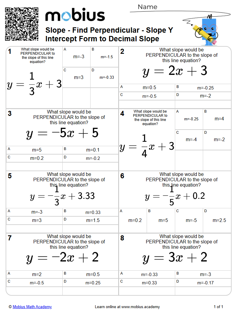 Slope - Find Perpendicular - Slope Y Intercept Form to Decimal Slope ...