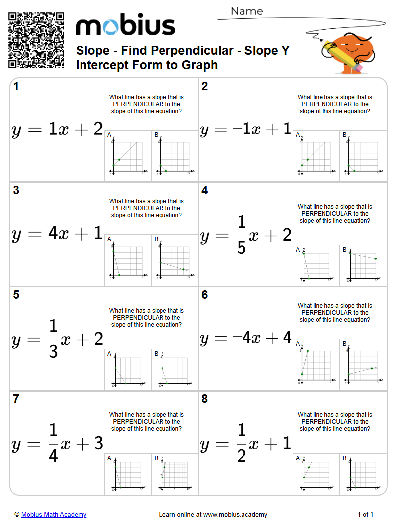Slope - Find Perpendicular - Slope Y Intercept Form to Graph (Level 1 ...