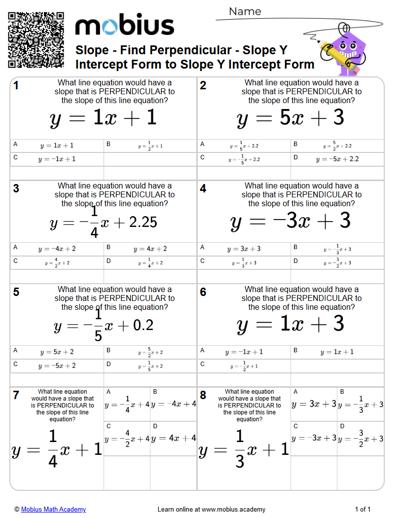 Slope - Find Perpendicular - Slope Y Intercept Form to Slope Y ...