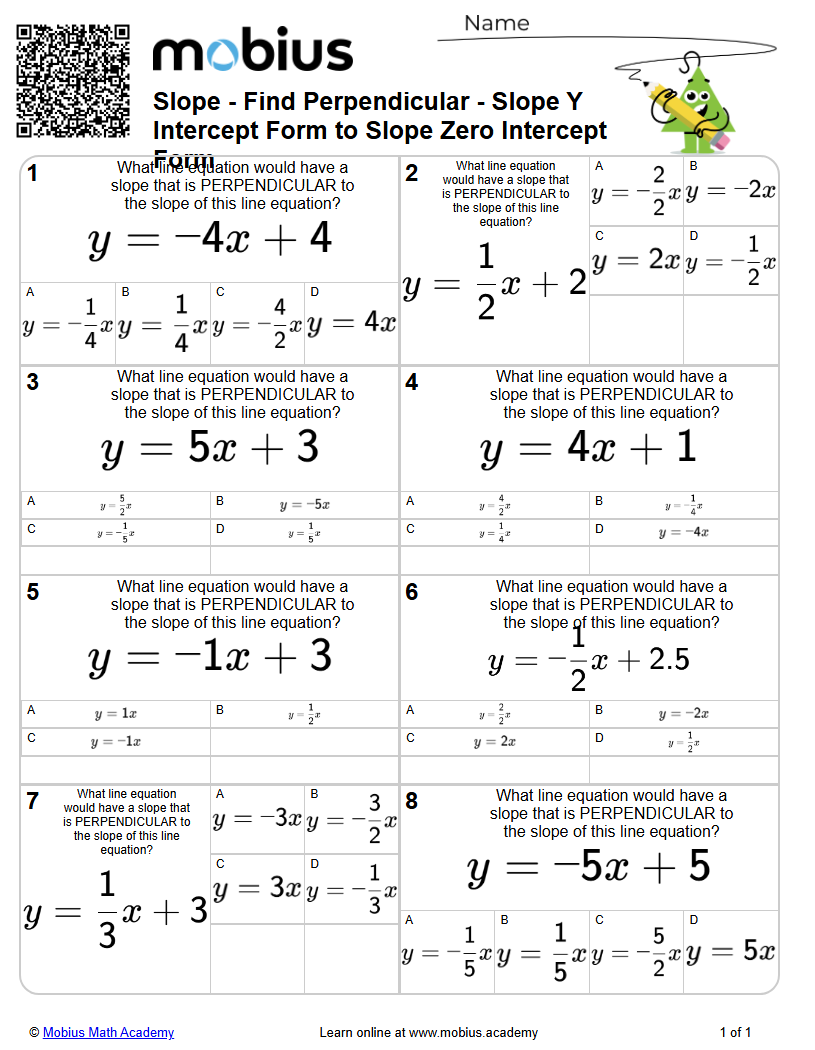 Slope - Find Perpendicular - Slope Y Intercept Form to Slope Zero ...