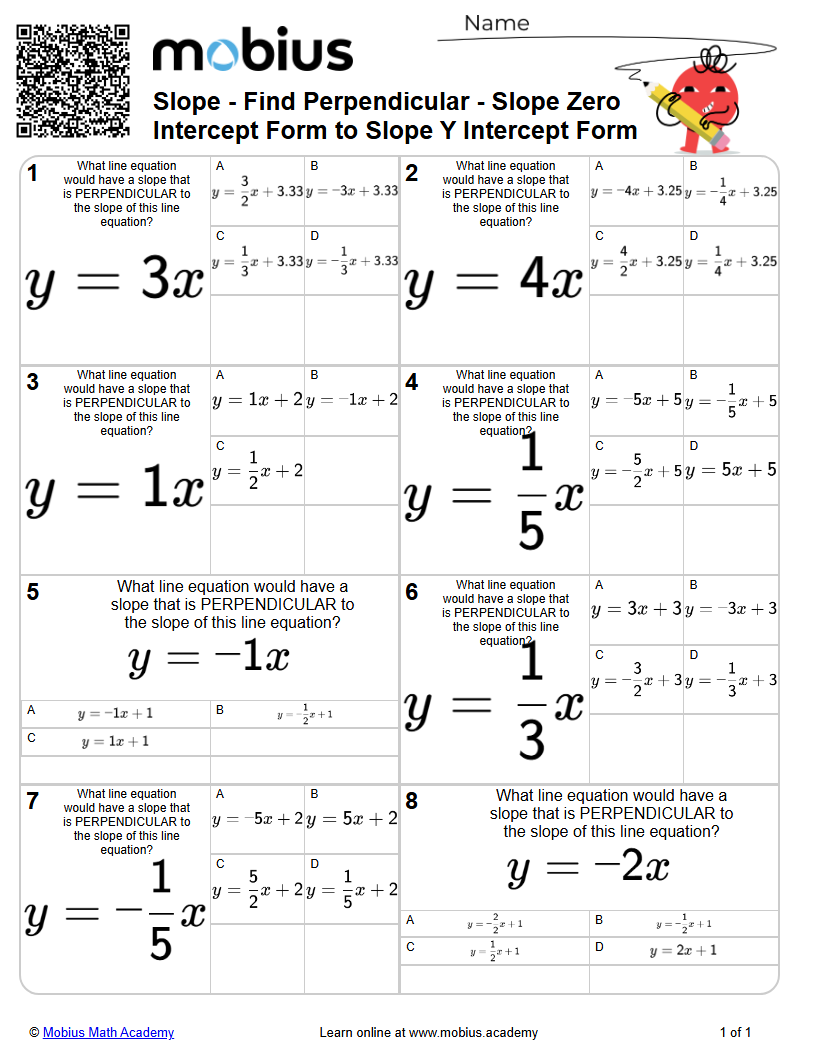 Slope - Find Perpendicular - Slope Zero Intercept Form to Slope Y ...