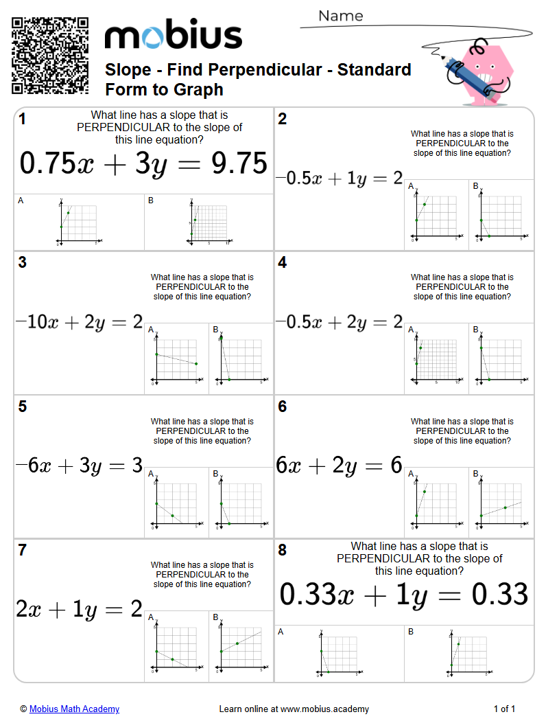 Slope - Find Perpendicular - Standard Form to Graph (Level 1) - Mobius ...