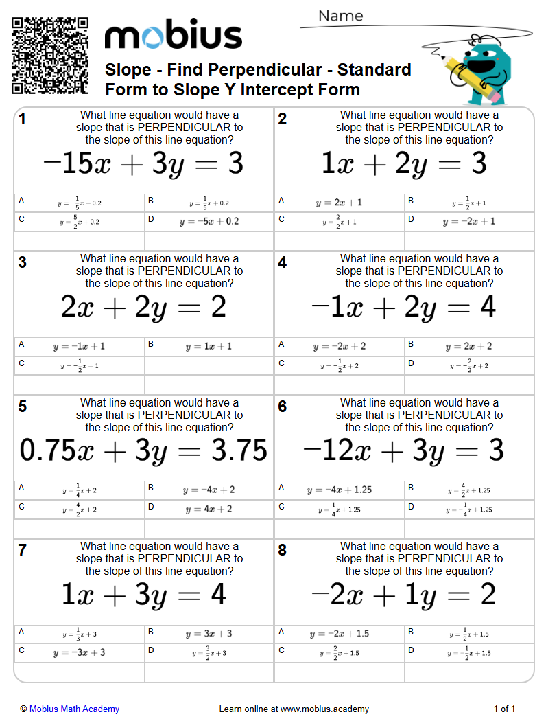 Slope - Find Perpendicular - Standard Form to Slope Y Intercept Form ...