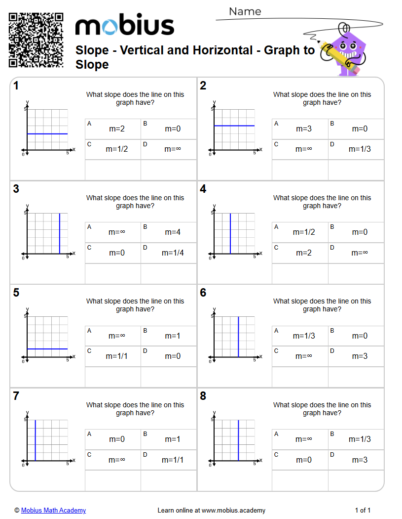 Slope - Vertical and Horizontal - Graph to Slope (Level 1) - Mobius ...