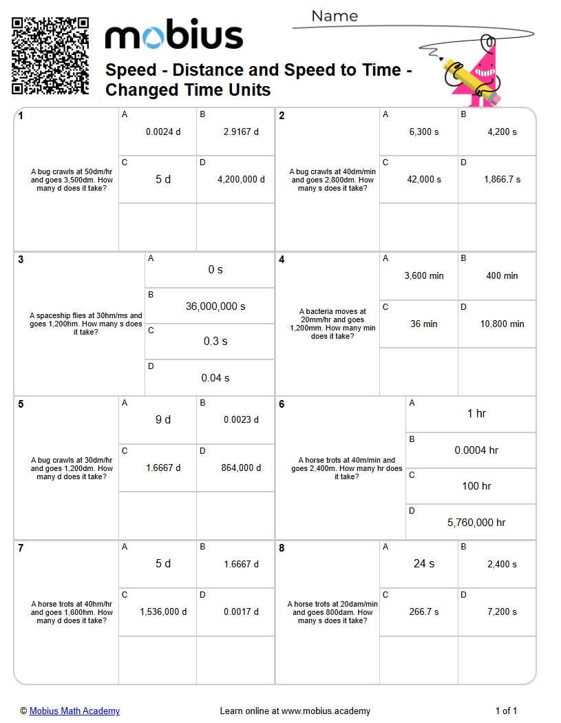 Speed - Distance and Speed to Time - Changed Time Units (Level 3 ...