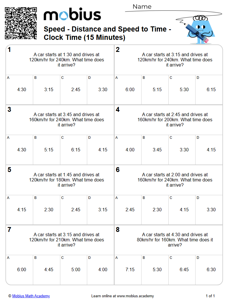 Speed - Distance and Speed to Time - Clock Time (15 Minutes) (Level 2 ...