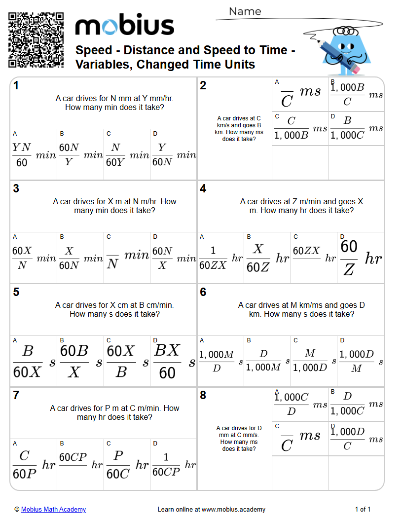 Speed - Distance and Speed to Time - Variables, Changed Time Units ...
