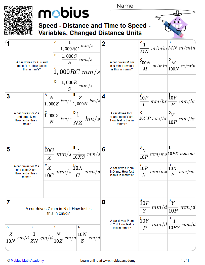 Speed - Distance and Time to Speed - Variables, Changed Distance Units ...