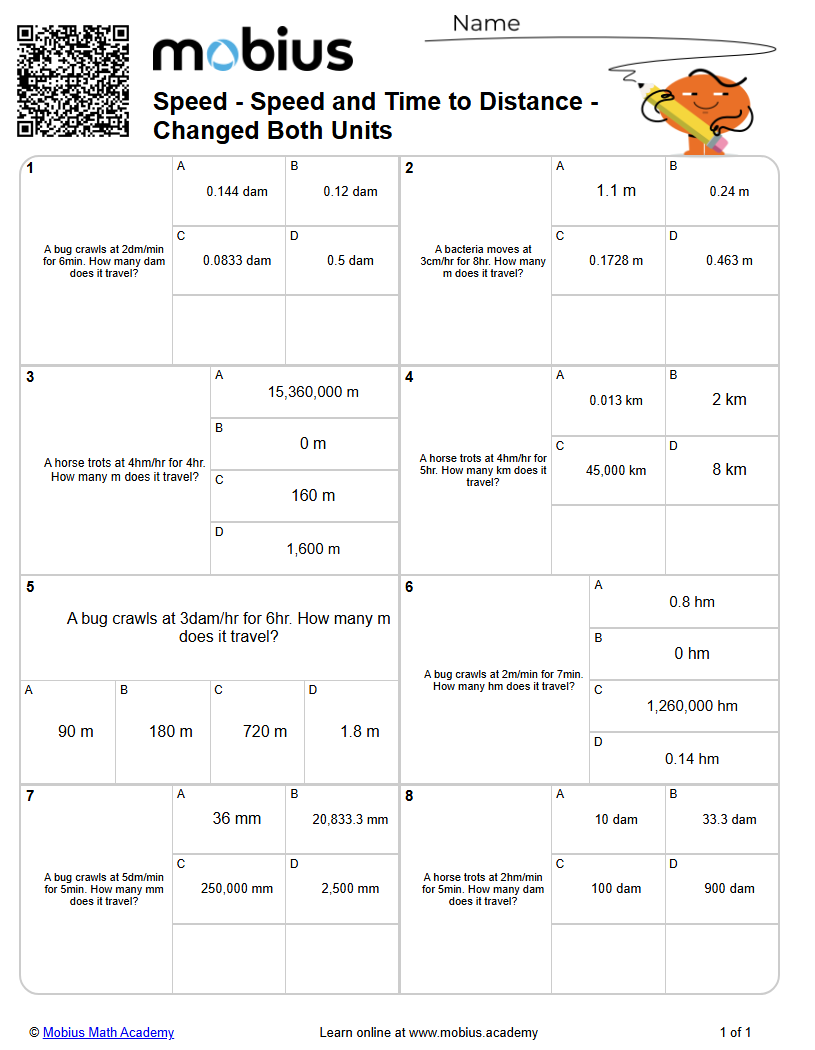 Speed - Speed and Time to Distance - Changed Both Units (Level 1 ...