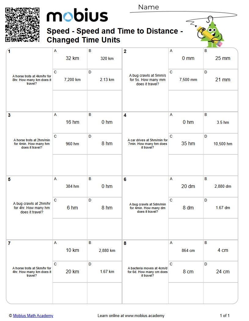 Speed and Time to Distance - Changed Time Units (Level 1) | Speed ...