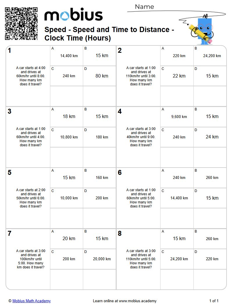 Speed | Speed and Time to Distance - Clock Time (Hours) (Level 2 ...