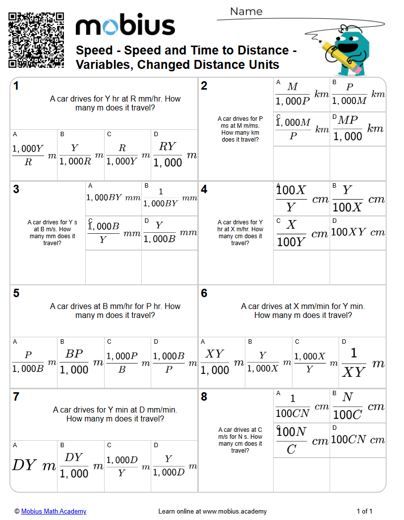 Speed - Speed and Time to Distance - Variables, Changed Distance Units ...