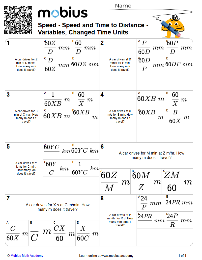 Speed - Speed and Time to Distance - Variables, Changed Time Units ...