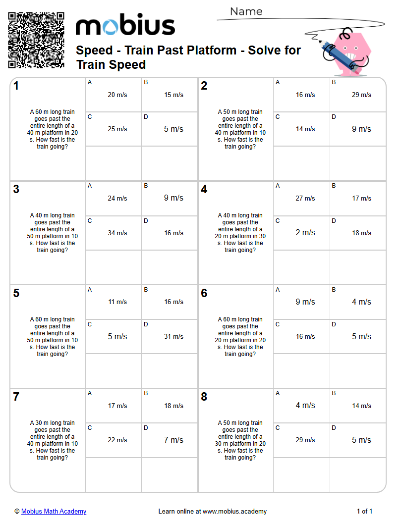 Speed - Train Past Platform - Solve for Train Speed (Level 1) - Mobius ...