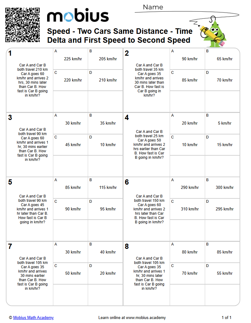 Speed | Two Cars Same Distance - Time Delta and First Speed to Second ...