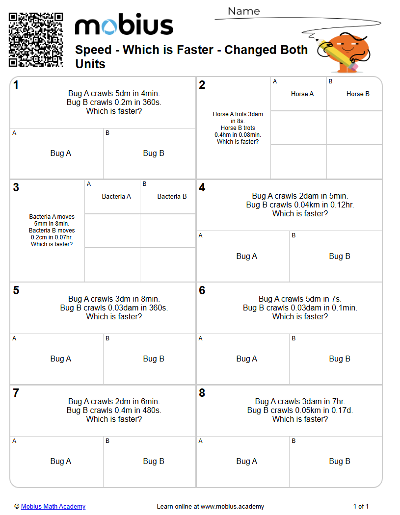 Speed | Which is Faster - Changed Both Units (Level 1) | Grades 9-10 ...
