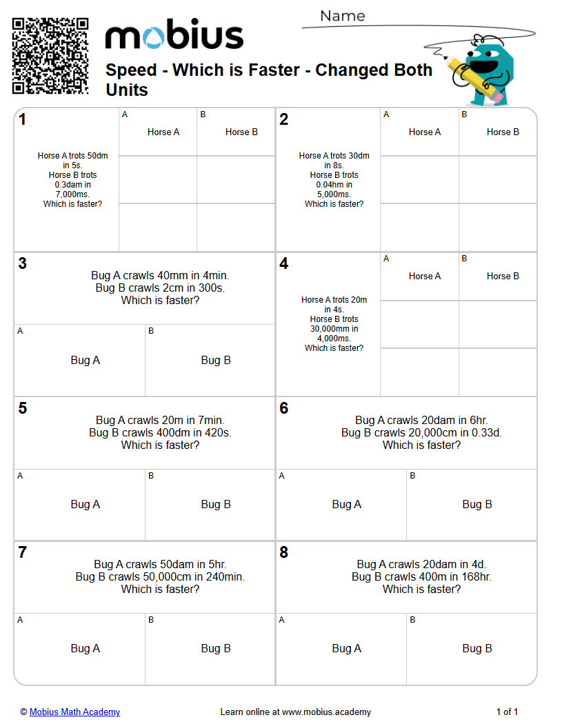 Speed | Which is Faster - Changed Both Units (Level 2) | Grades 9-10 ...
