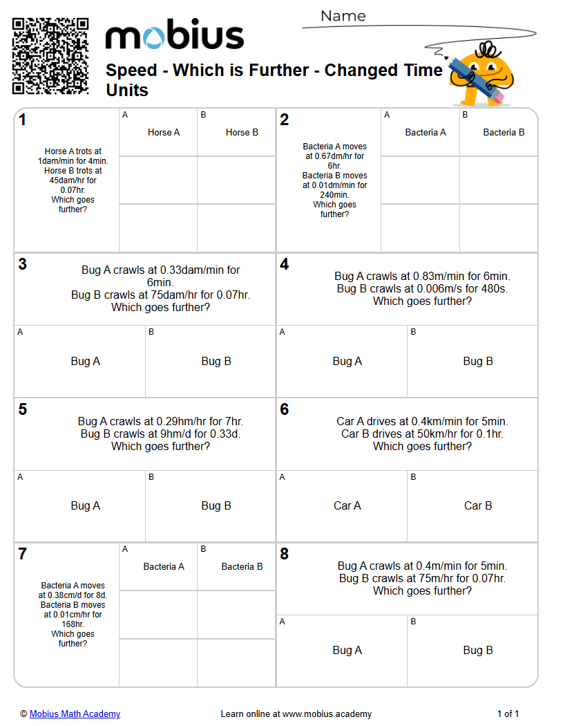 Which is Further - Changed Time Units (Level 1) | Speed/Distance/Time ...