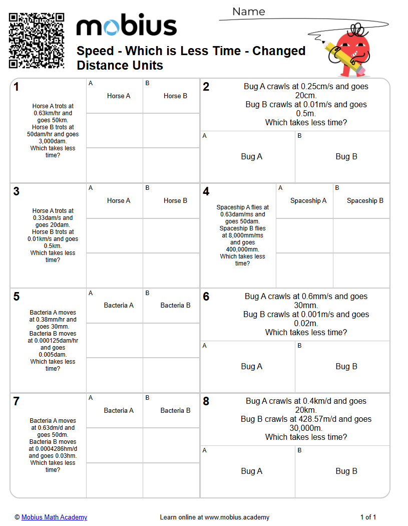 Speed - Which is Less Time - Changed Distance Units (Level 3) - Mobius ...