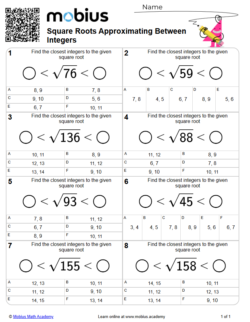 Square Roots Approximating Between Integers | Level 2 | Grades 6-9 Math ...