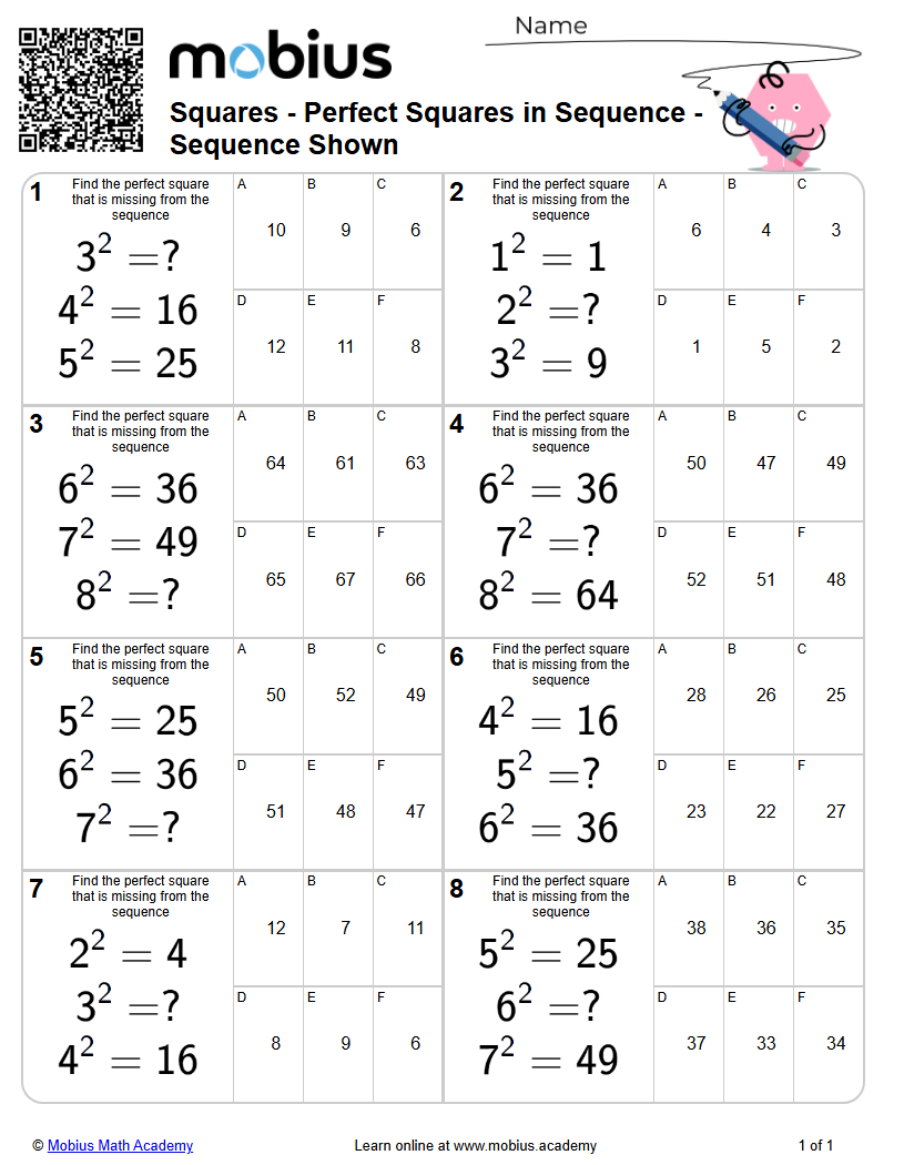 Squares - Perfect Squares in Sequence - Sequence Shown (Level 1 ...