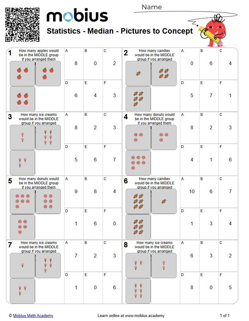Statistics - Median - Pictures to Concept (Level 1) - Mobius Math Academy