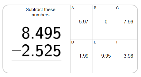 Subtraction - Decimal Thousandths (Column) (Level 6) - Mobius Math Academy