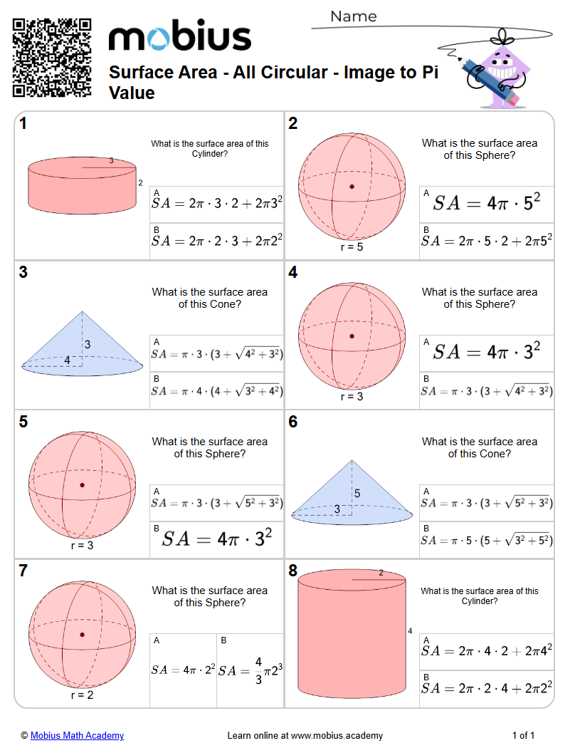 Surface Area - All Circular - Image to Pi Value (Level 1) - Mobius Math ...