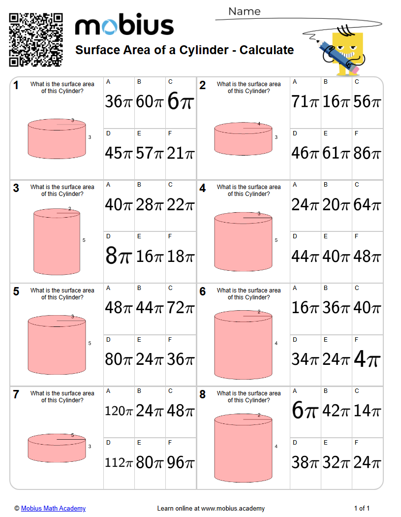 Surface Area of a Cylinder - Calculate (Level 1) - Mobius Math Academy