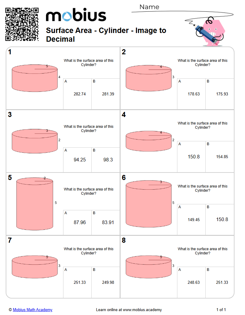 Surface Area - Cylinder - Image to Decimal | Level 1 | Grades 11-12 ...