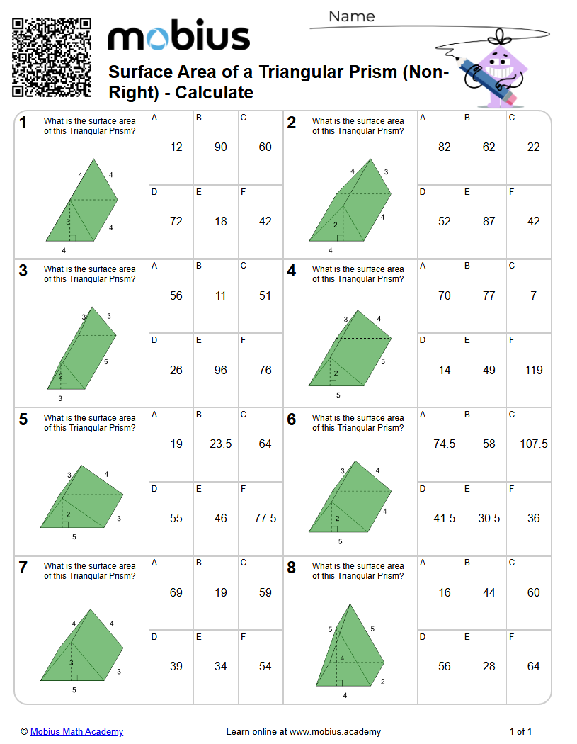Surface Area of a Triangular Prism (Non-Right) - Calculate (Level 1 ...