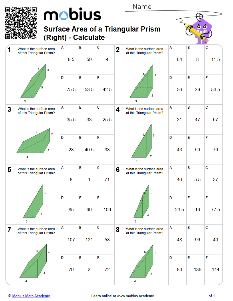 Surface Area of a Triangular Prism (Right) - Calculate (Level 1 ...