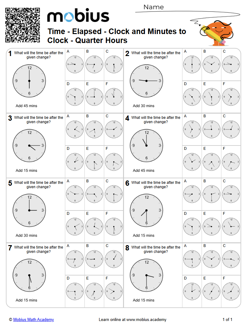 Elapsed - Clock and Minutes to Clock - Quarter Hours (Level 1) | Time ...