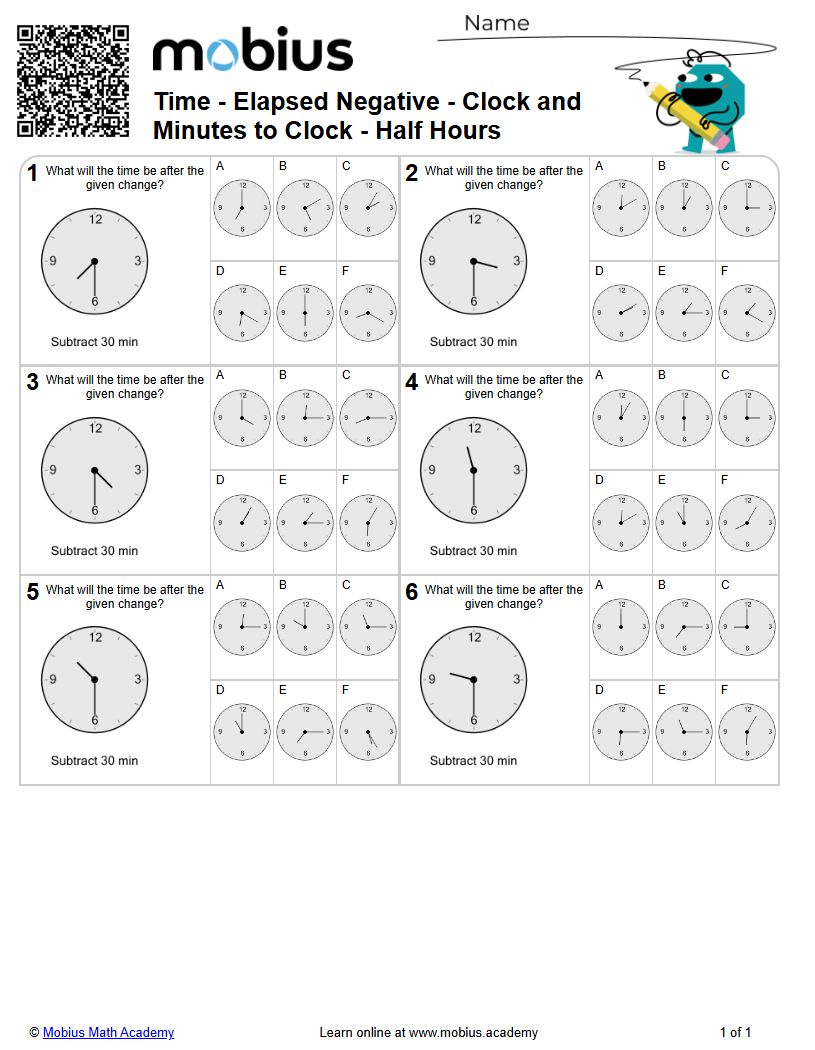 Time - Elapsed Negative - Clock and Minutes to Clock - Half Hours ...