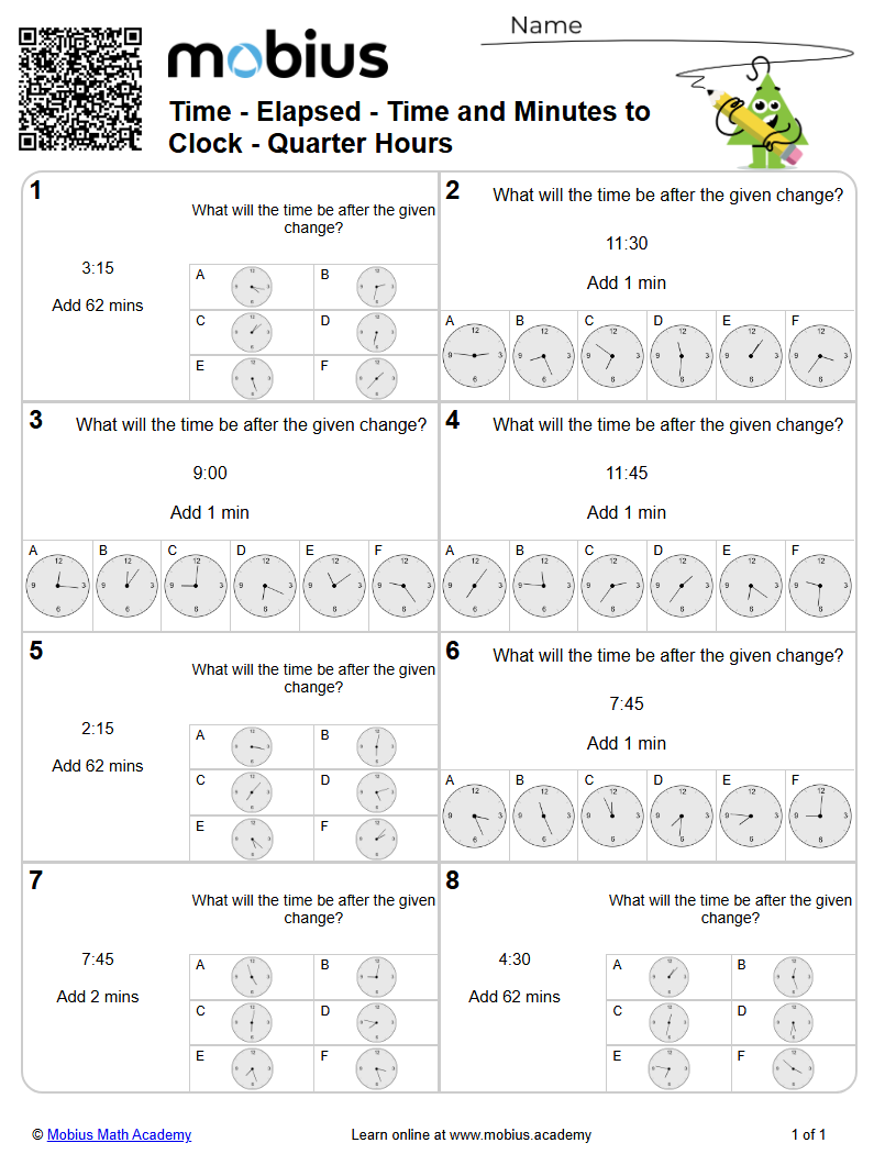 Elapsed - Time and Minutes to Clock - Quarter Hours (Level 2) | Time ...