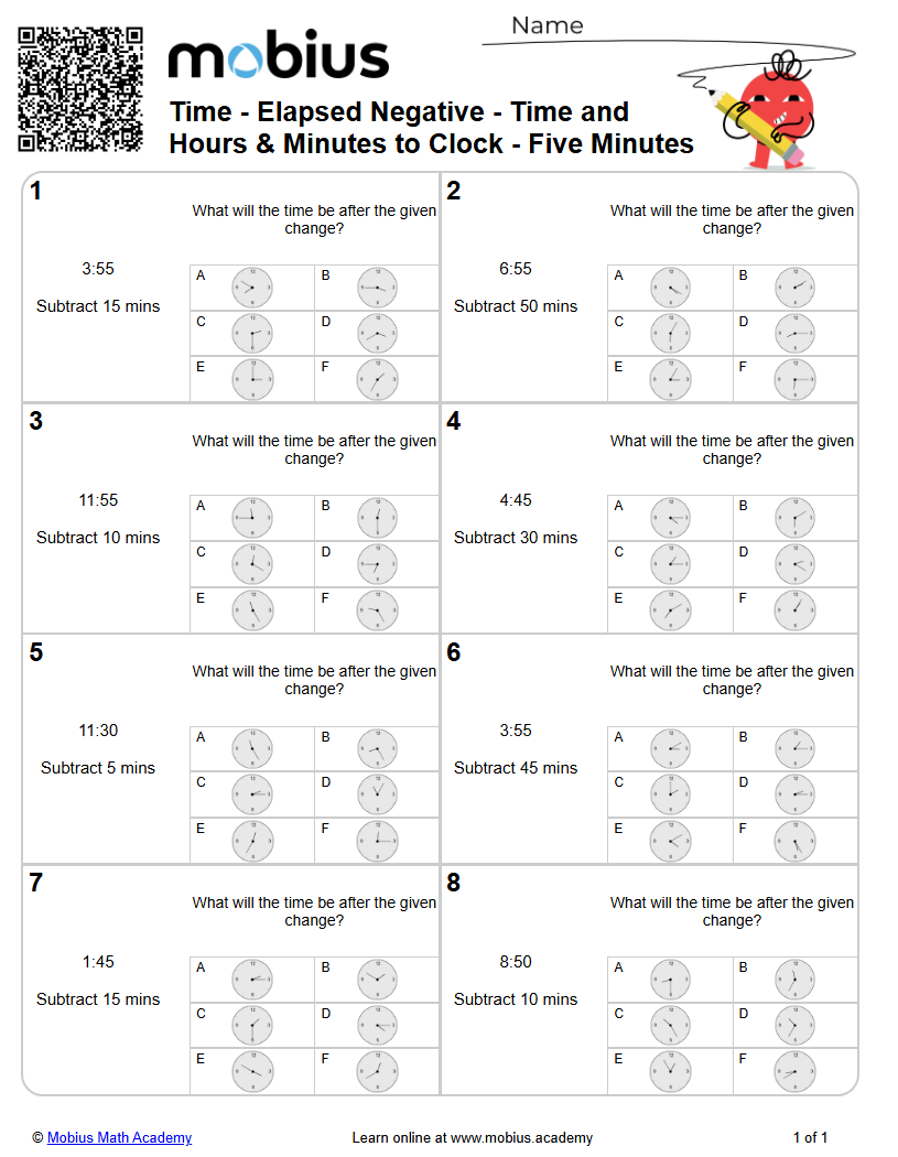 Time - Elapsed Negative - Time and Hours & Minutes to Clock - Five ...