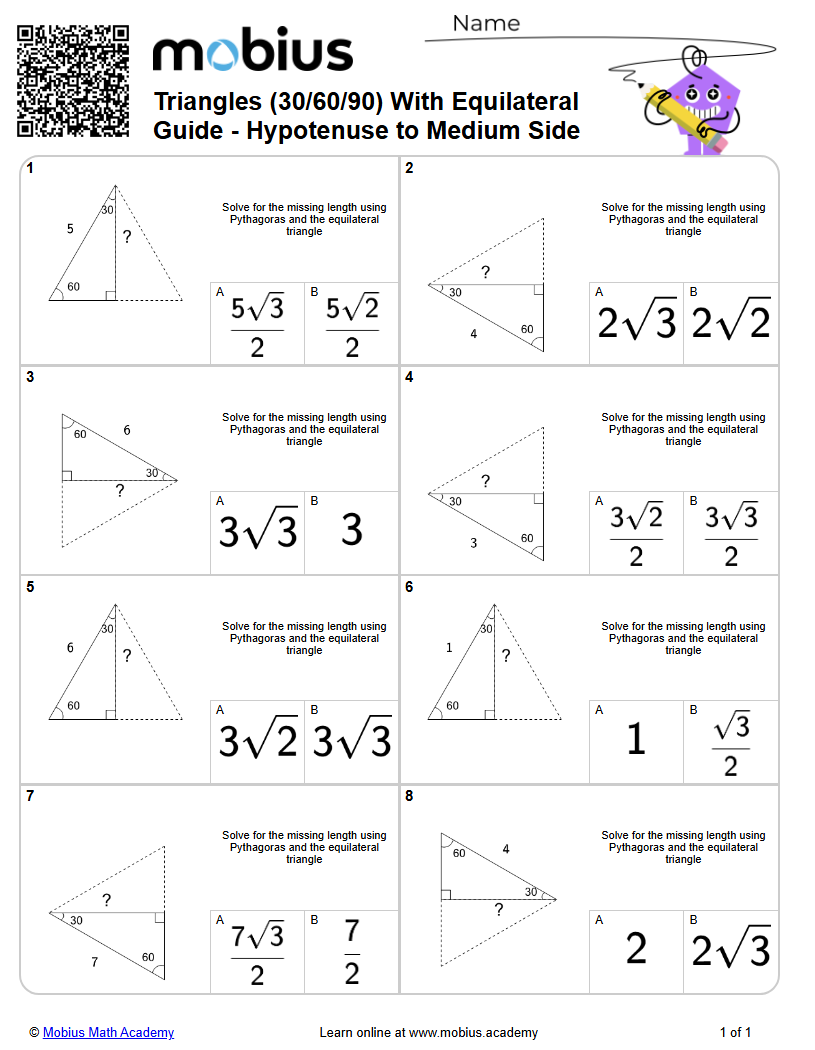 Level 1 | Pythagoras | Grades 10-11 Math Worksheets - Mobius Math Academy