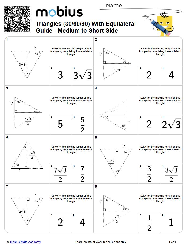 Triangles (30/60/90) With Equilateral Guide - Medium to Short Side ...