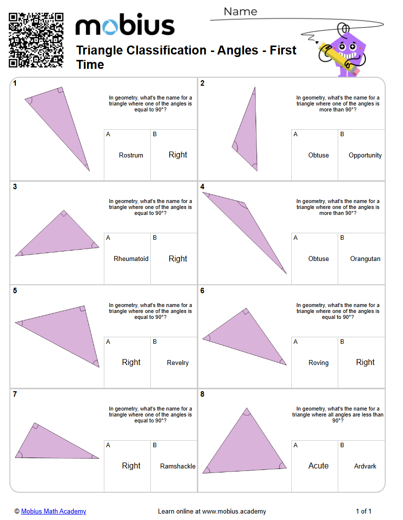 Triangle Classification - Angles - First Time (Level 1) - Mobius Math ...