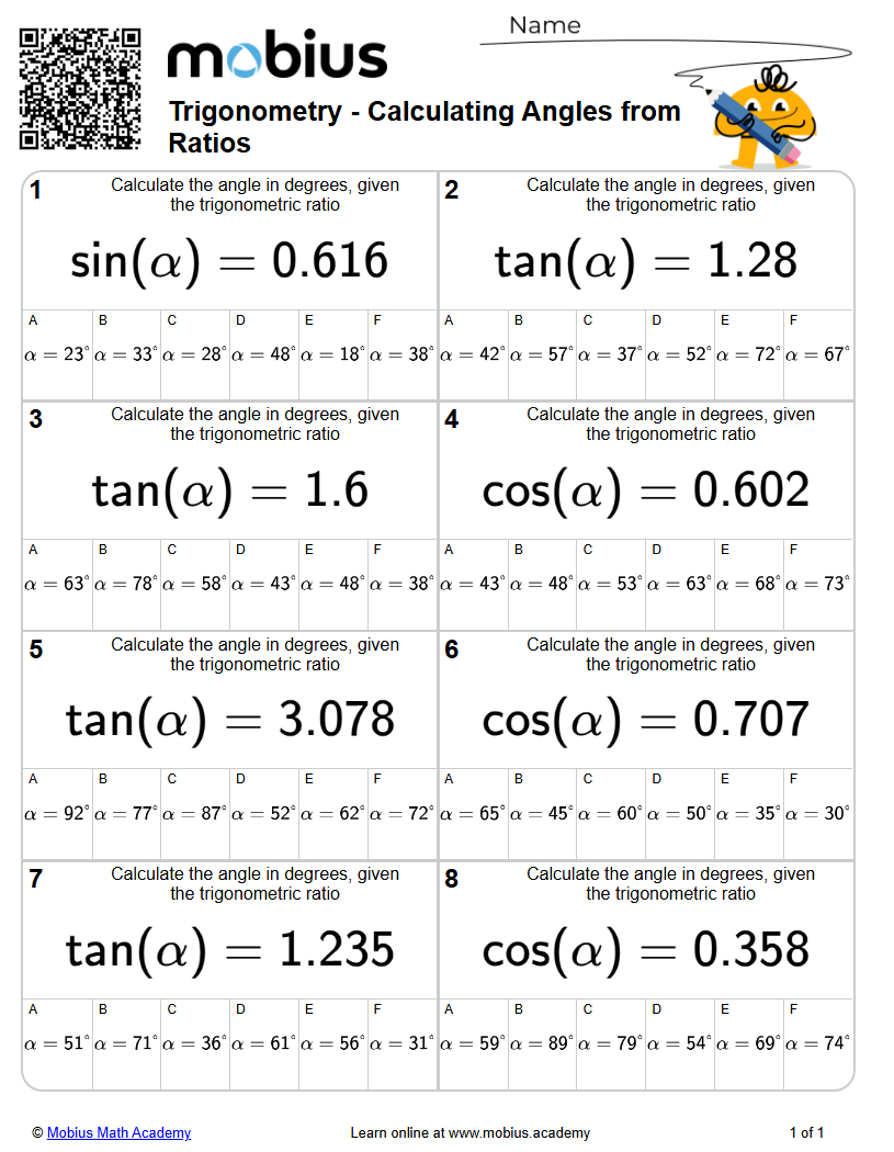 Trigonometry - Calculating Angles from Ratios (Level 1) - Mobius Math ...