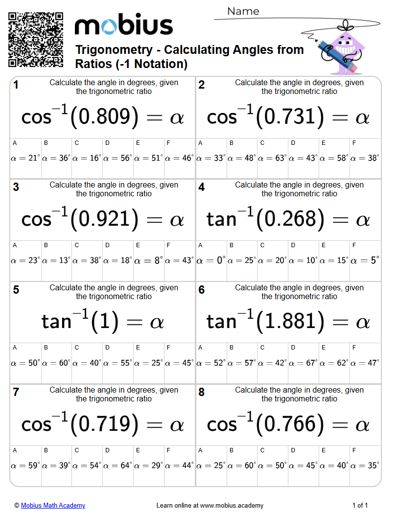 Calculating Angles from Ratios (-1 Notation) (Level 1) | Trigonometry ...