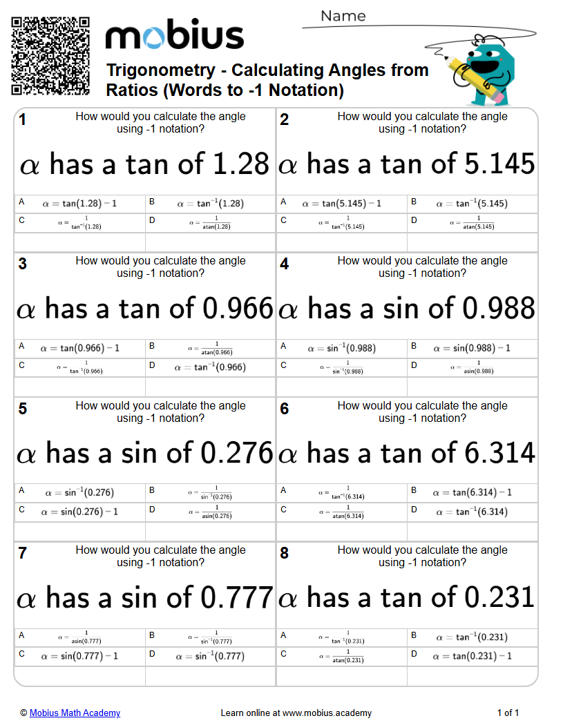 Calculating Angles from Ratios (Words to -1 Notation) (Level 1 ...