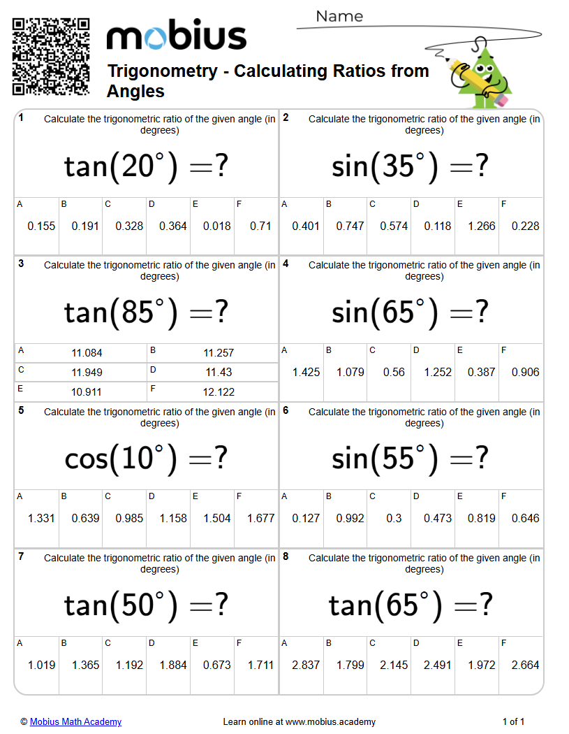 Trigonometry - Calculating Ratios from Angles (Level 1) - Mobius Math Academy