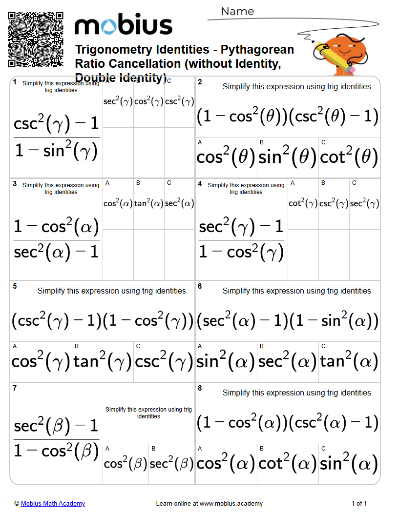 Level 1 | Trigonometry | Grade 12 Math Worksheets - Mobius Math Academy
