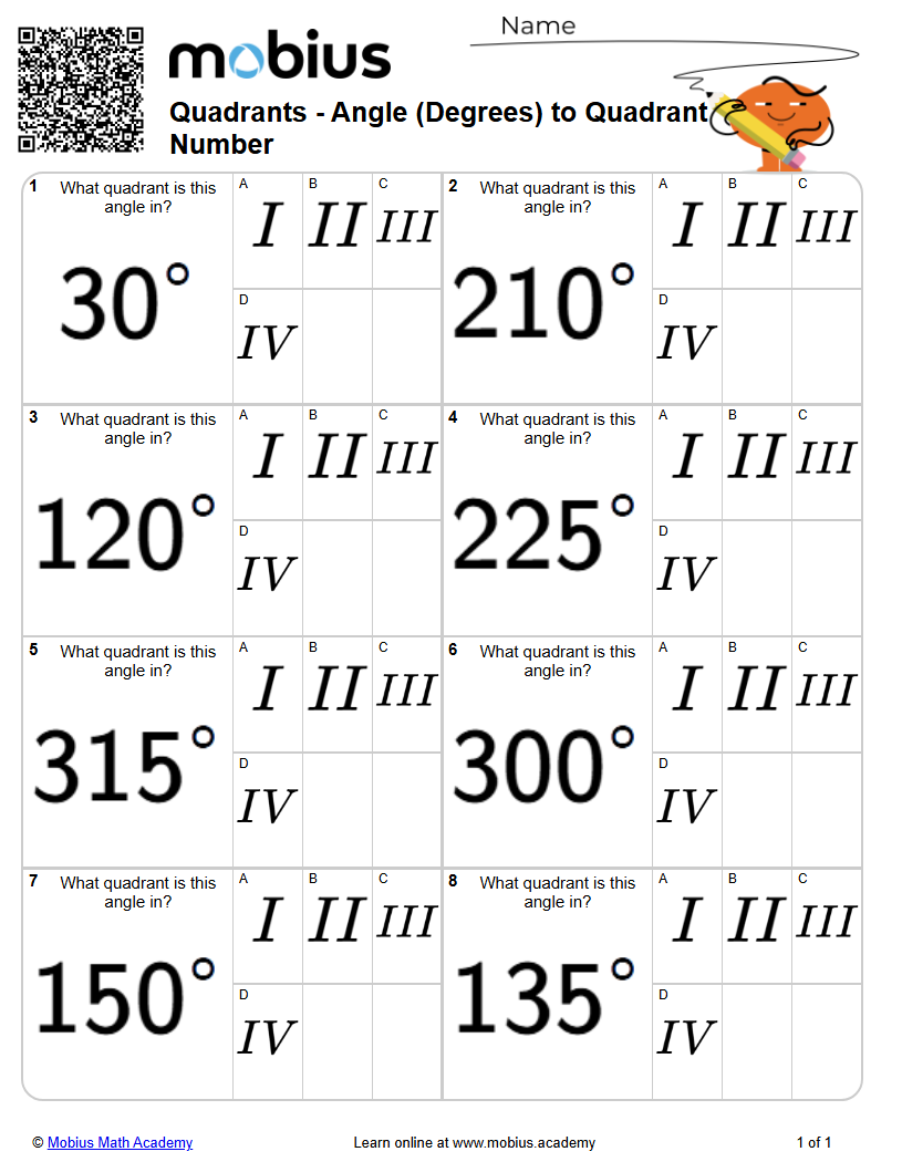 Quadrants - Angle (Degrees) to Quadrant Number | Level 1 | Grades 6-11 ...