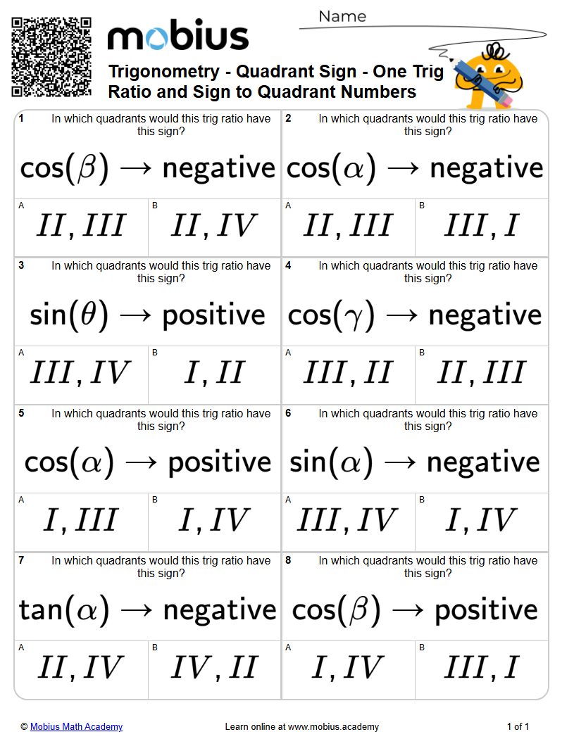 Trigonometry | Quadrant Sign - One Trig Ratio and Sign to Quadrant ...