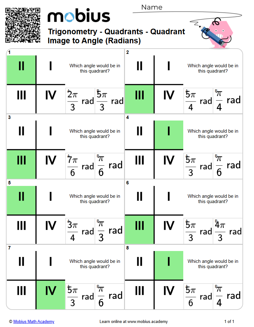 Trigonometry | Quadrants - Quadrant Image to Angle (Radians) (Level 1 ...