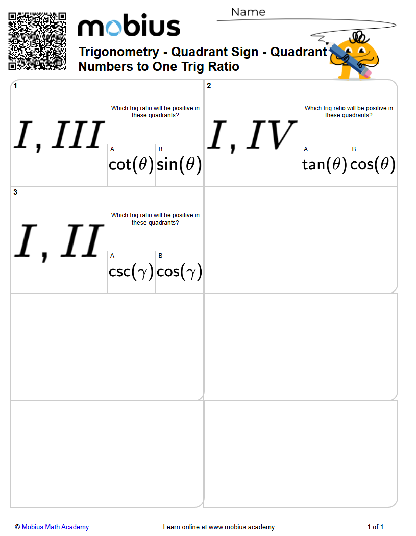 Quadrant Sign - Quadrant Numbers to One Trig Ratio (Level 2 ...