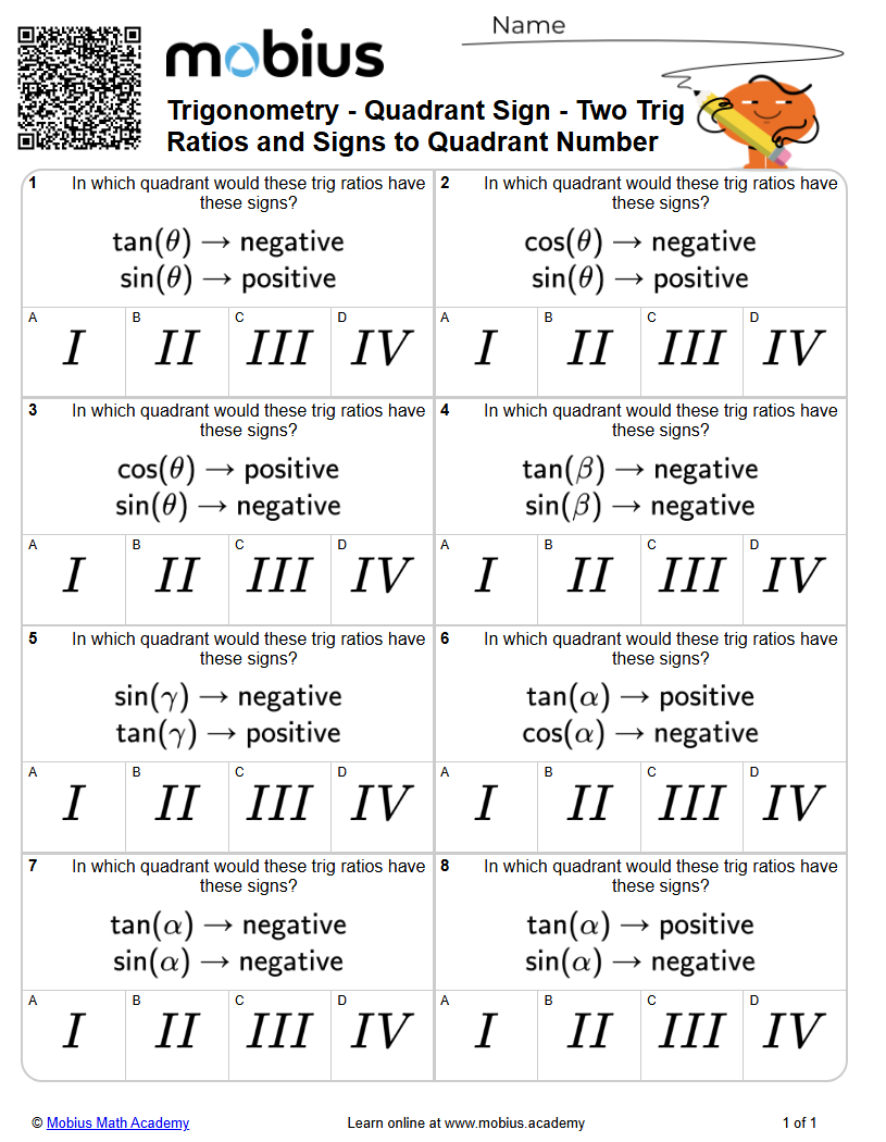 Trigonometry | Quadrant Sign - Two Trig Ratios and Signs to Quadrant ...
