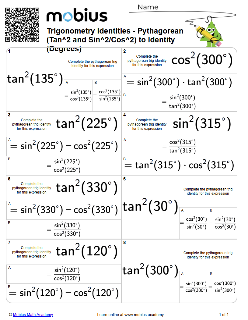 Level 1 | Trigonometry | Grade 11 Math Worksheets - Mobius Math Academy